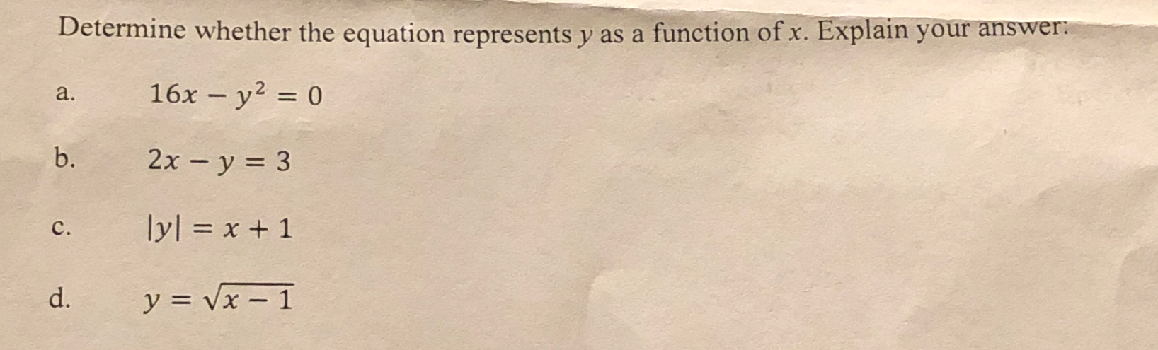 Solved Determine whether the equation represents y ﻿as a | Chegg.com