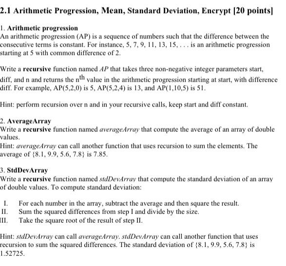 Solved 2.1 Arithmetic Progression, Mean, Standard Deviation, | Chegg.com