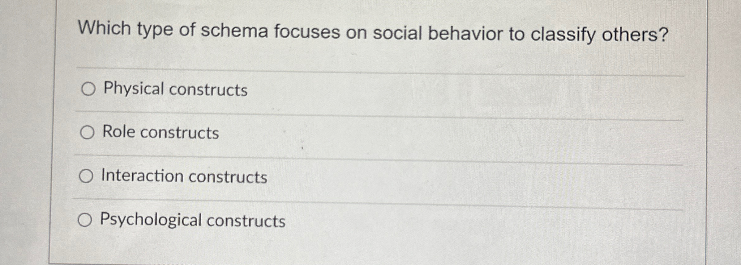 Solved Which type of schema focuses on social behavior to | Chegg.com