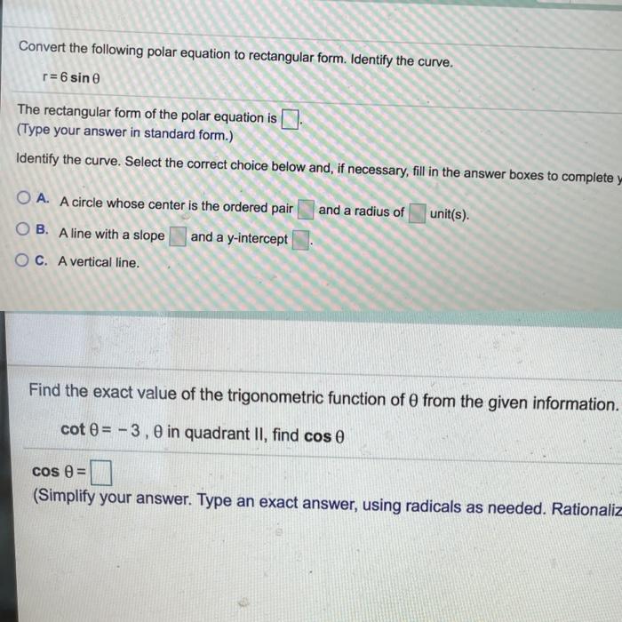 Solved Convert the following polar equation to rectangular | Chegg.com