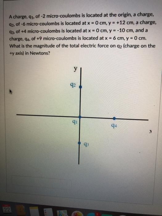 Solved A charge, 41, of -2 micro-coulombs is located at the | Chegg.com