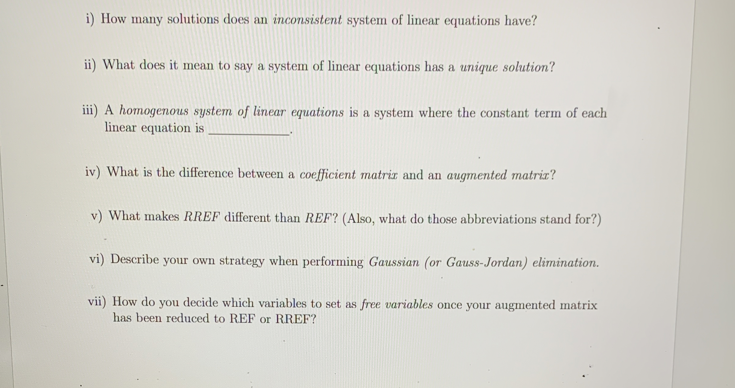 Solved i) ﻿How many solutions does an inconsistent system of | Chegg.com
