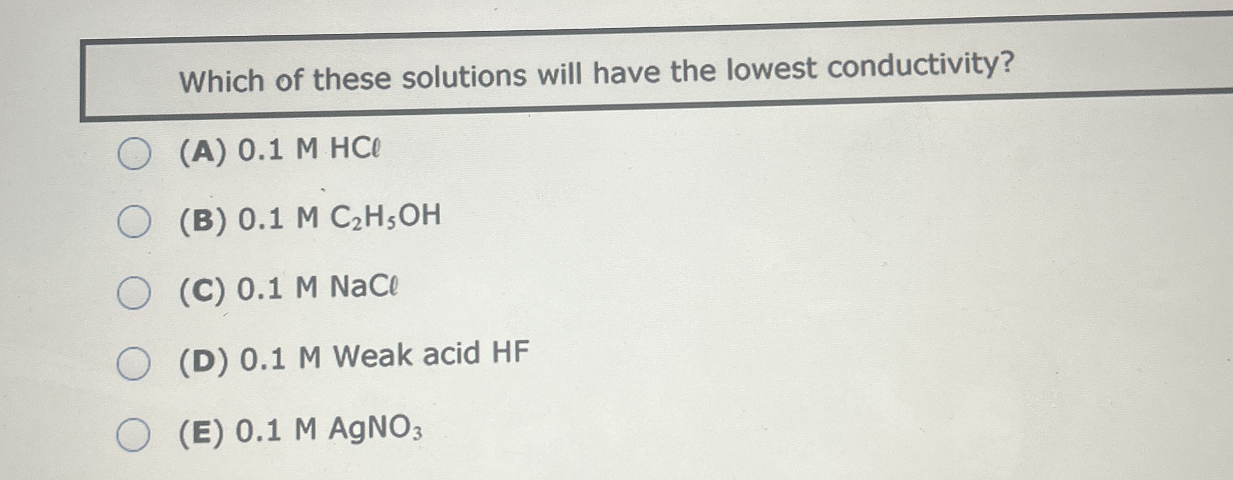 Solved Which of these solutions will have the lowest | Chegg.com