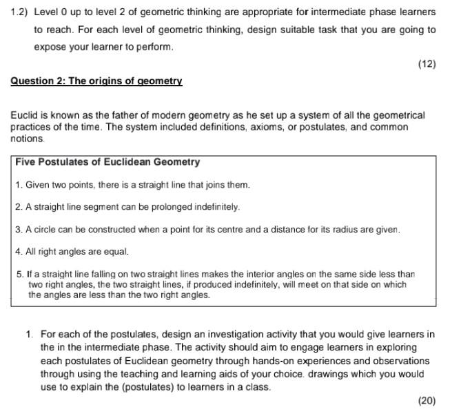 Solved 1.2) Level 0 up to level 2 of geometric thinking are | Chegg.com