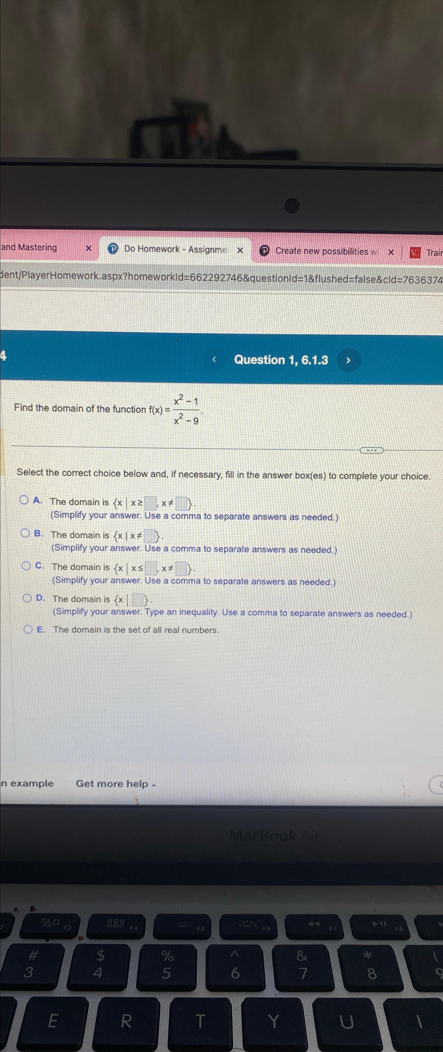 Solved Question 1, 6.1.3Find the domain of the function | Chegg.com