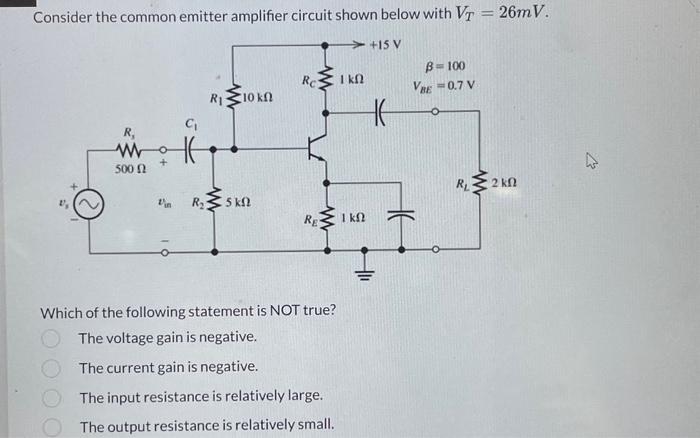 Solved Consider the common emitter amplifier circuit shown | Chegg.com