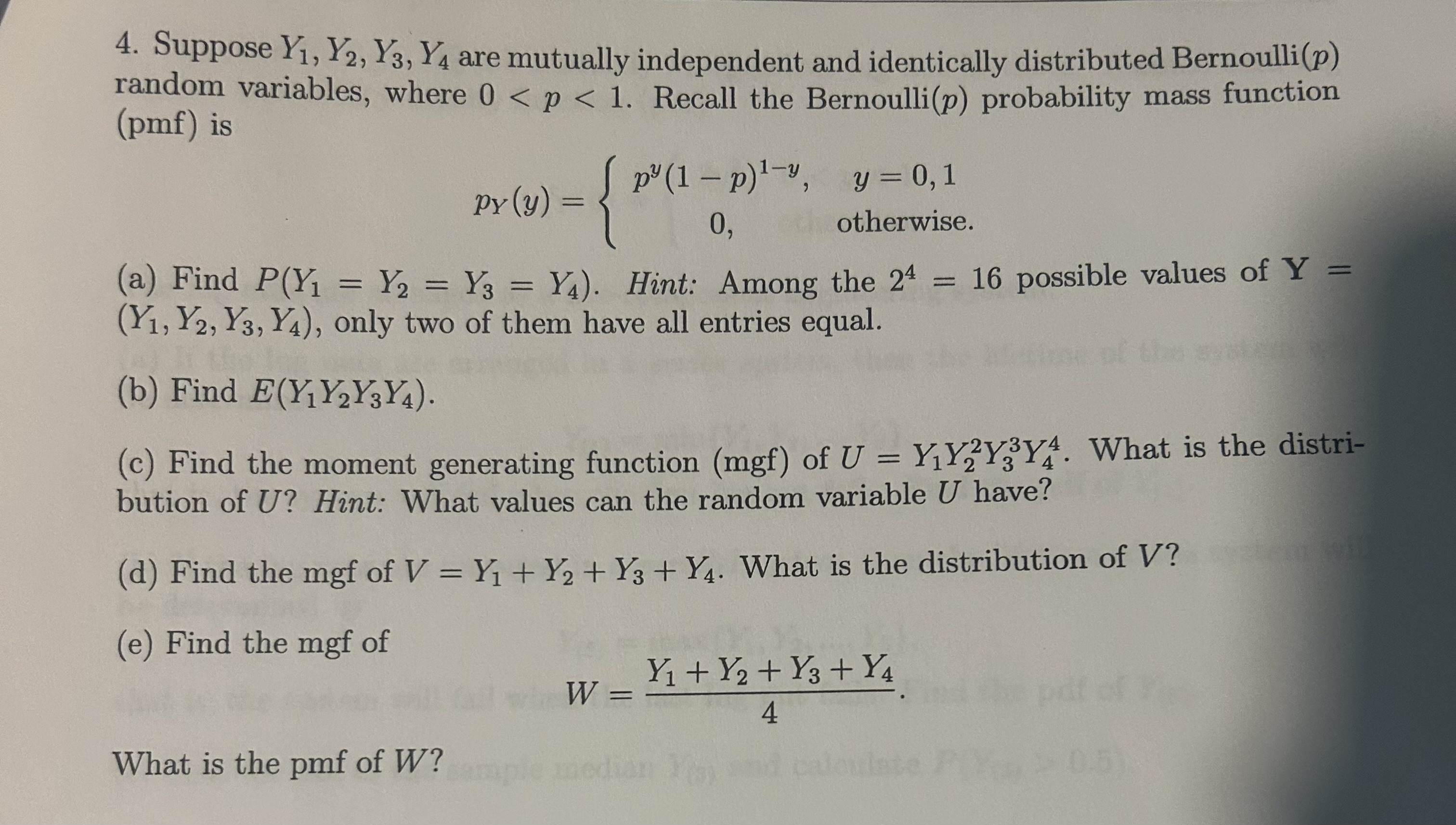 Solved Suppose Y1,Y2,Y3,Y4 ﻿are mutually independent and | Chegg.com