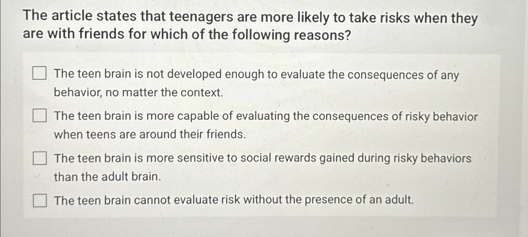 Solved The article states that teenagers are more likely to | Chegg.com