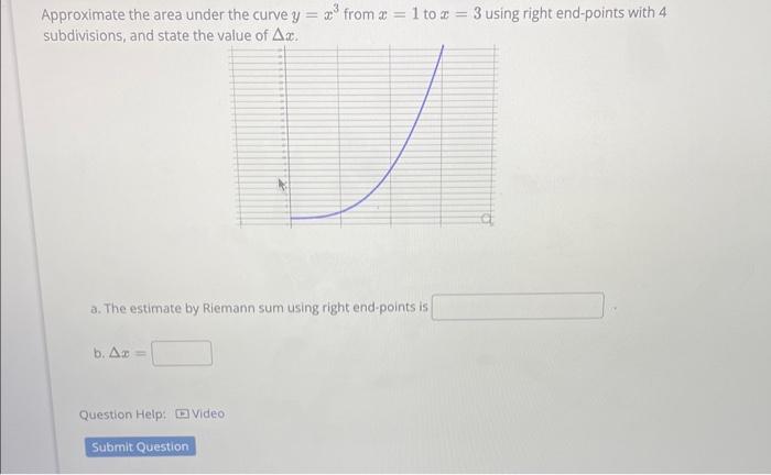 Solved Approximate the area under the curve y=x3 from x=1 to | Chegg.com