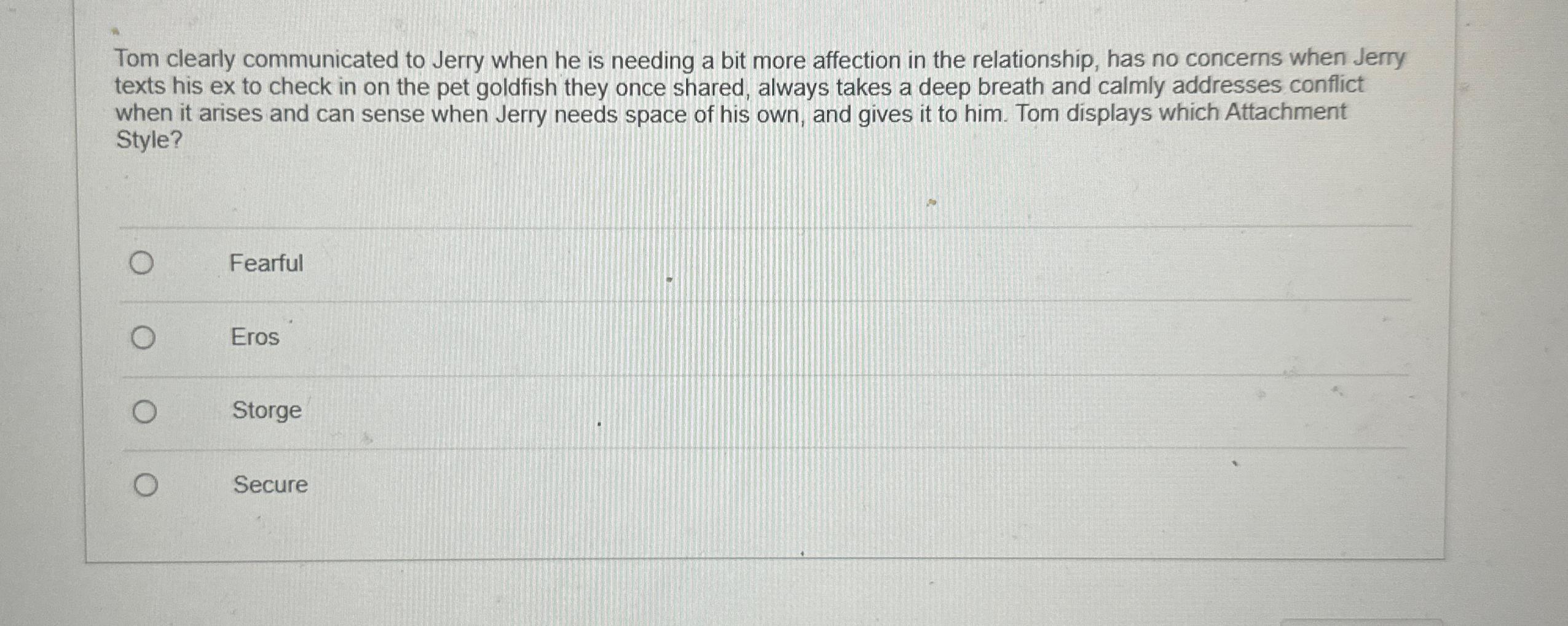Solved Tom clearly communicated to Jerry when he is needing | Chegg.com