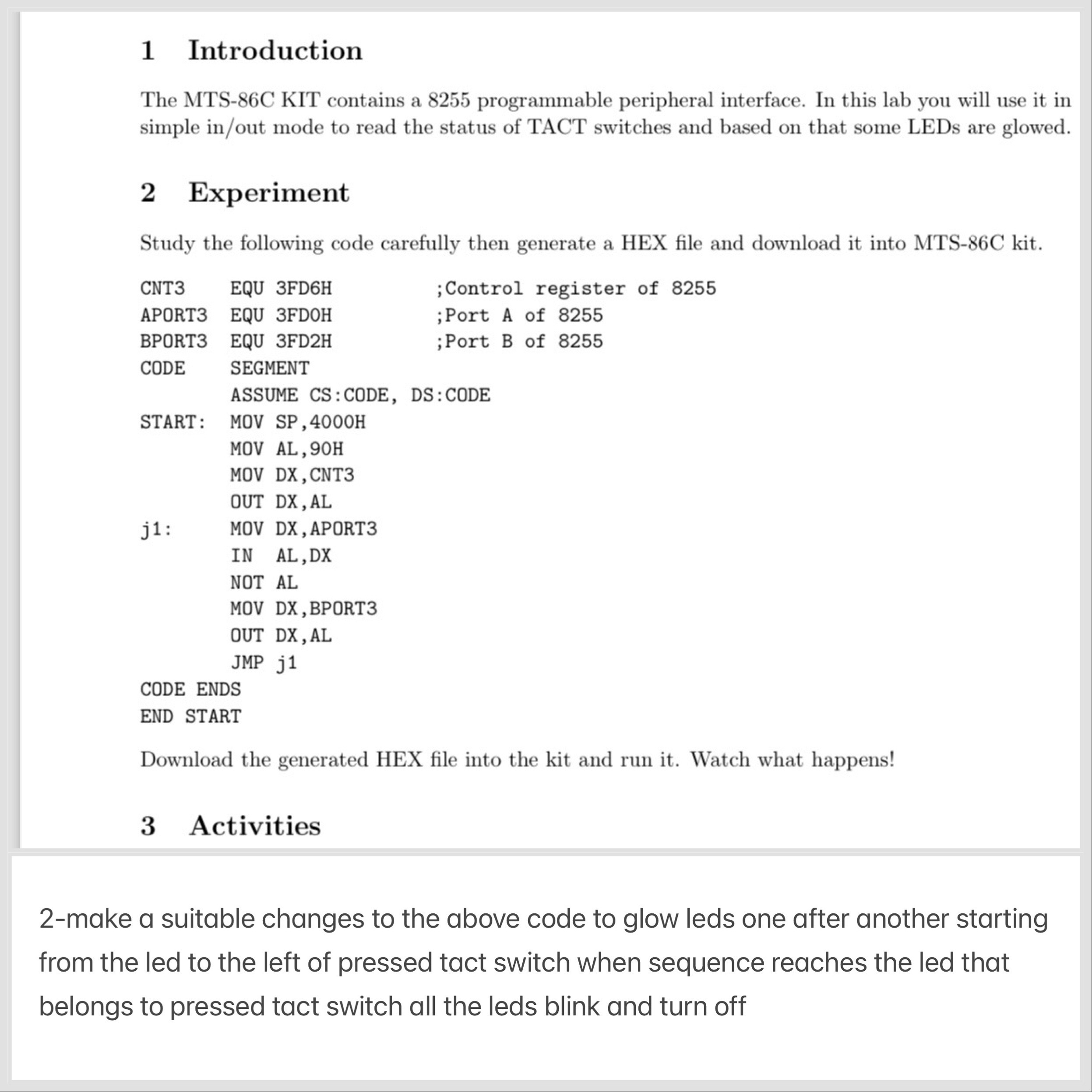 Solved 1 ﻿IntroductionThe MTS-86C KIT contains a 8255 | Chegg.com