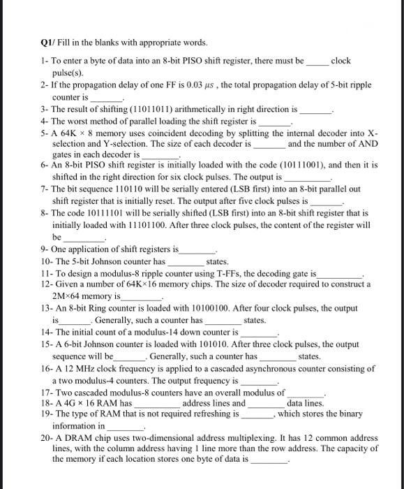 Solved Q1/ Fill in the blanks with appropriate words. 1- To | Chegg.com
