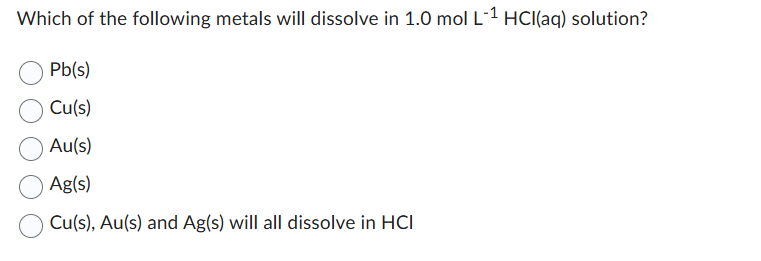 Solved Which of ﻿the following metals will dissolve | Chegg.com