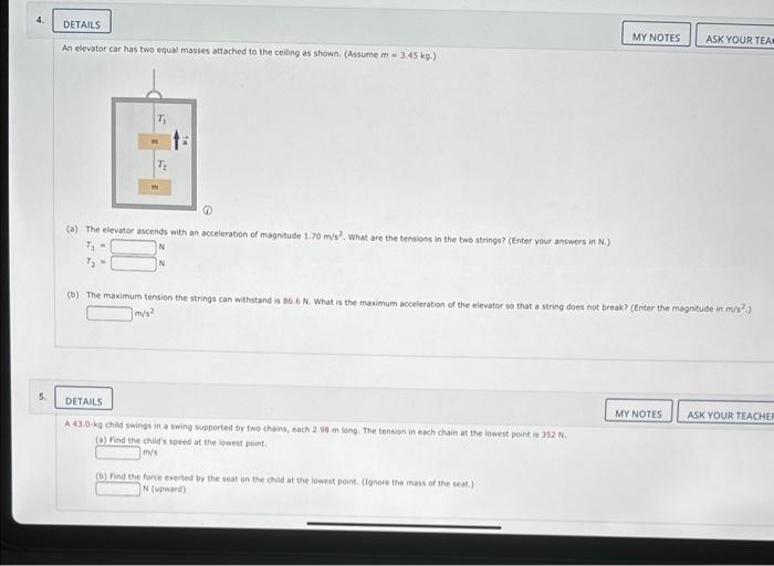 Solved An elevator car has two equal masses attached to the | Chegg.com