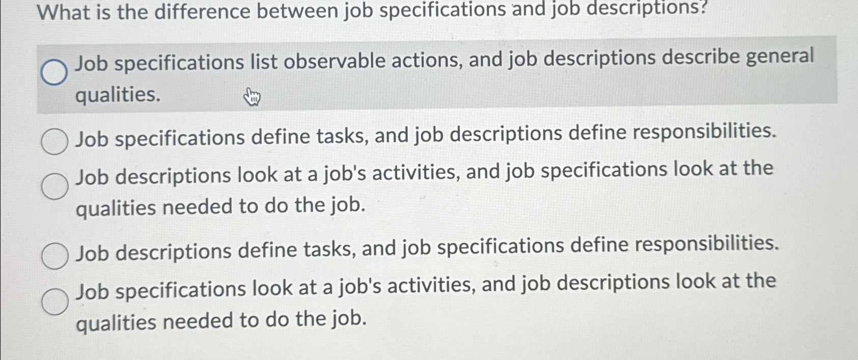 Solved What is the difference between job specifications and | Chegg.com
