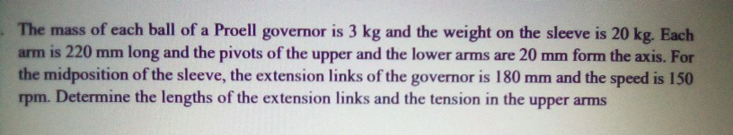 Solved The mass of each ball of a Proell governor is 3 kg | Chegg.com