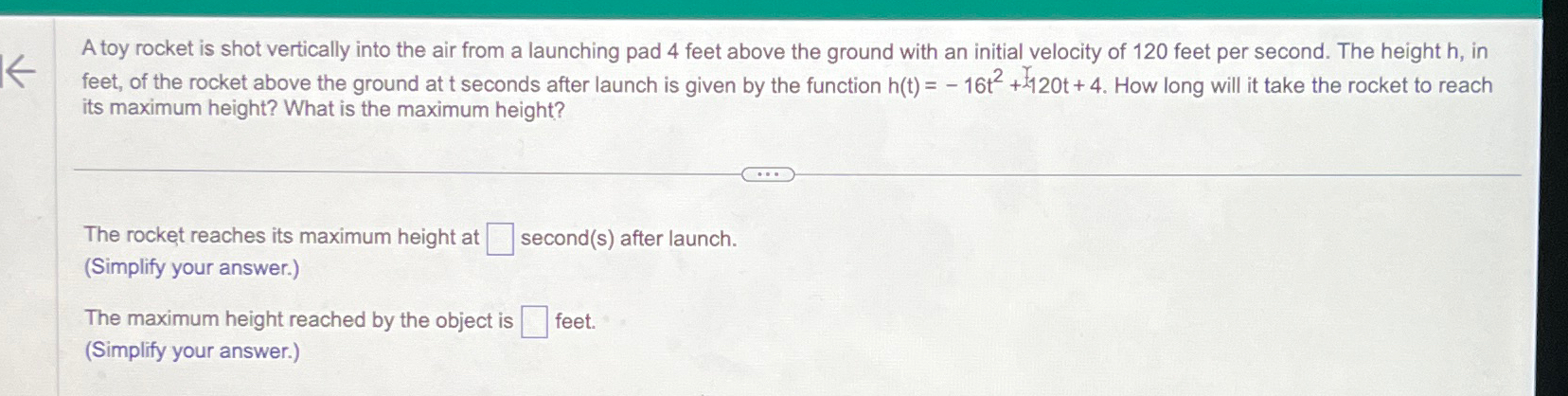 Solved A toy rocket is shot vertically into the air from a | Chegg.com