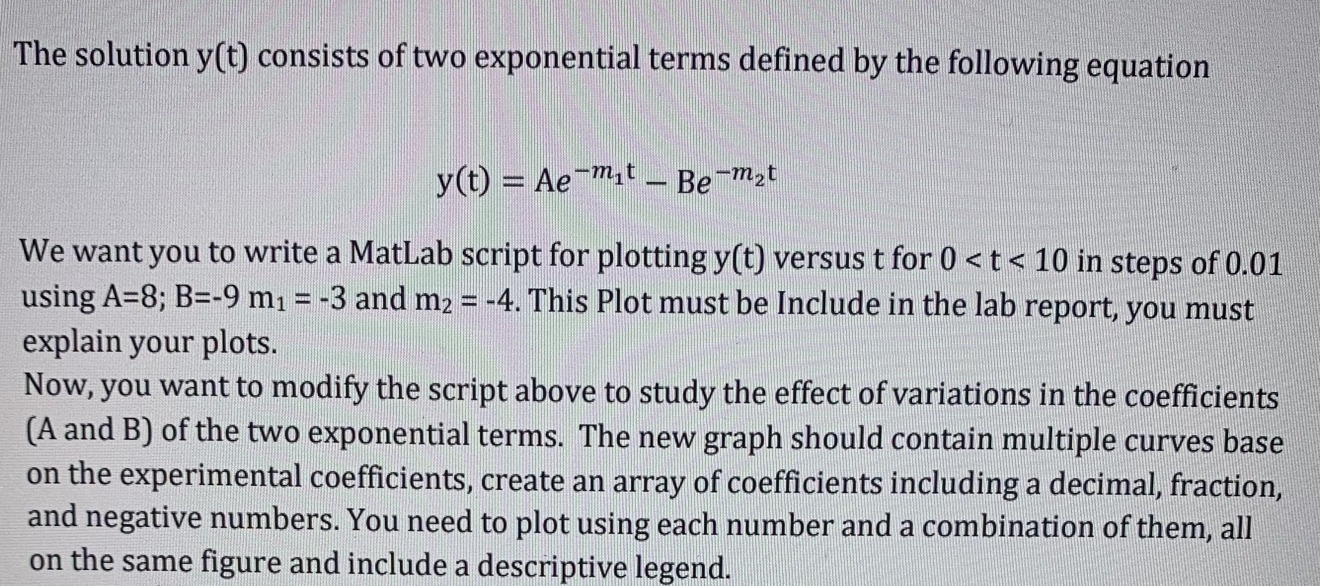 Solved The solution y(t) ﻿consists of two exponential terms | Chegg.com