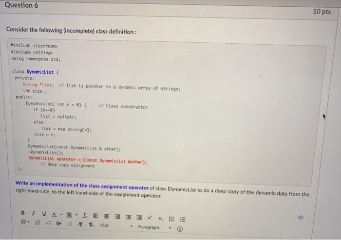 Solved Question 6 10 pts Consider the following (incomplete) | Chegg.com