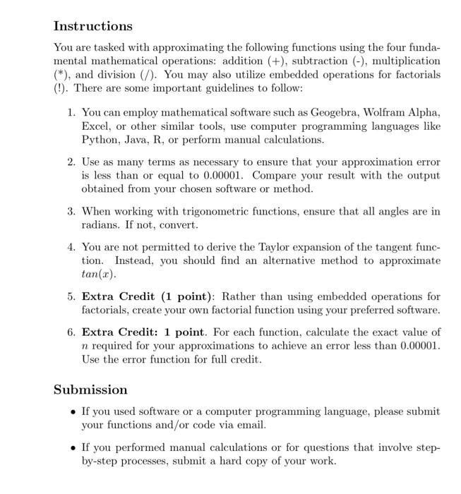 Solved Instructions You are tasked with approximating the | Chegg.com