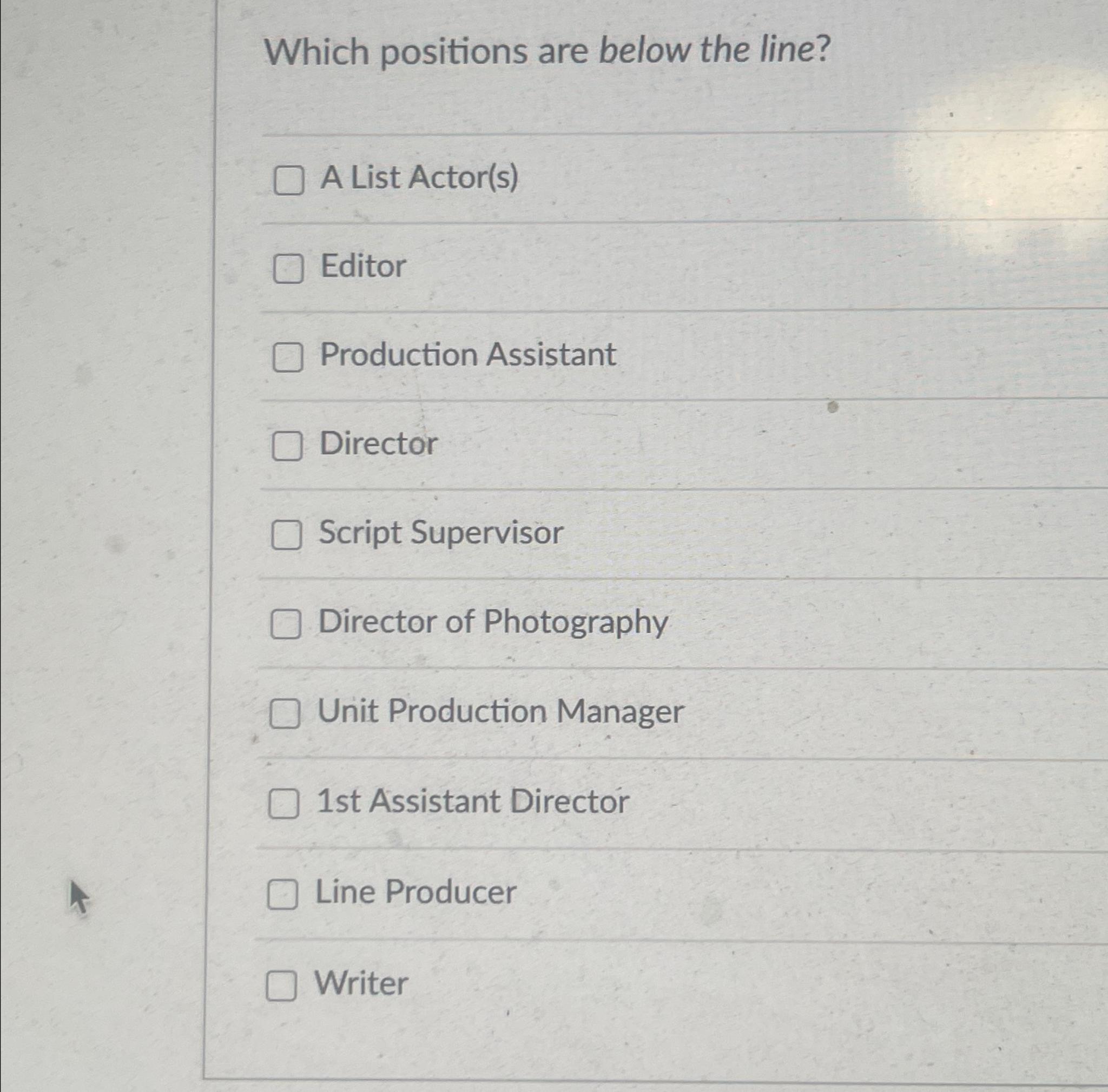 Solved Which positions are below the line?A List | Chegg.com