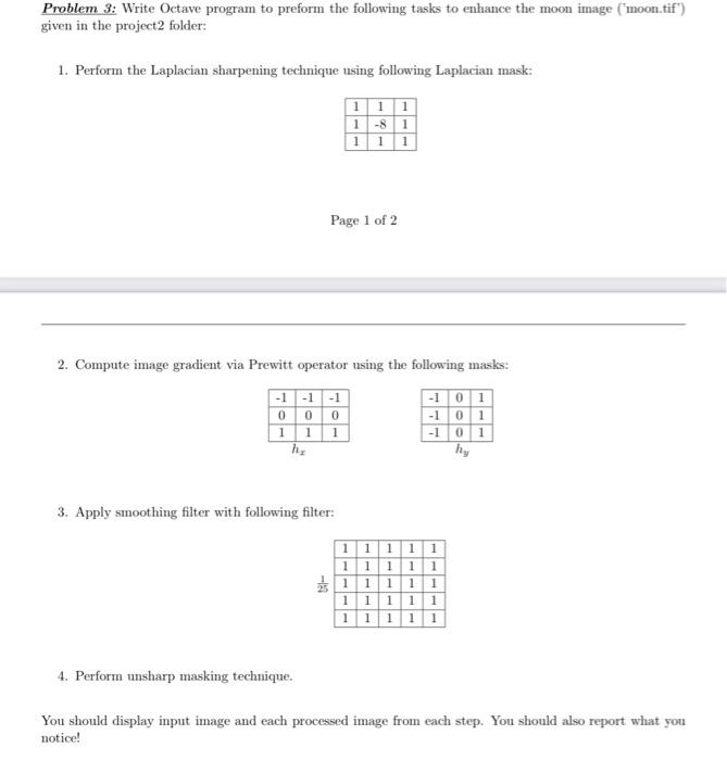 Solved Problem 3: Write Octave program to preform the | Chegg.com