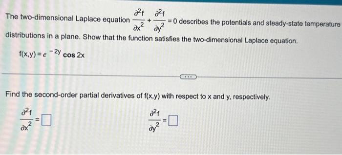 Solved The two-dimensional Laplace equation ∂x2∂2f+∂y2∂2f=0 | Chegg.com