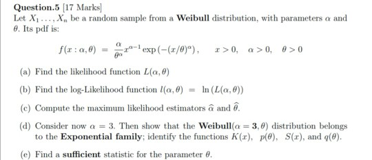 Solved a Question.5 (17 Marks] Let X1 ...,Xbe a random | Chegg.com