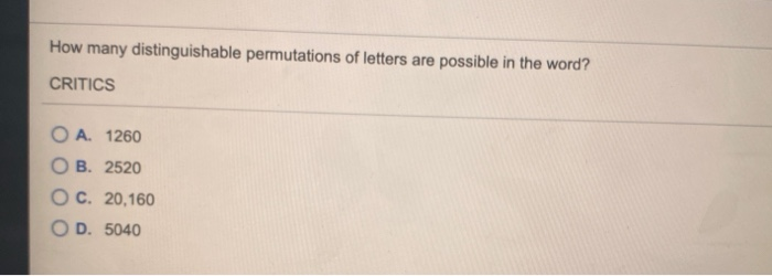 Solved How many distinguishable permutations of letters are | Chegg.com