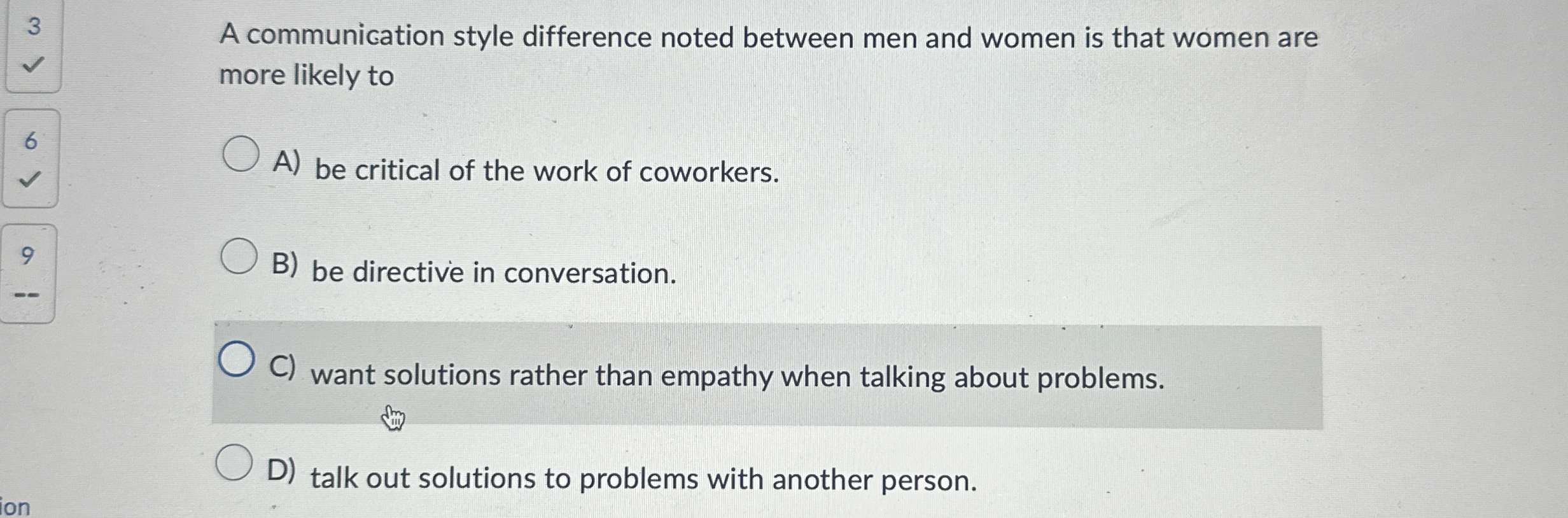 3A communication style difference noted between men | Chegg.com