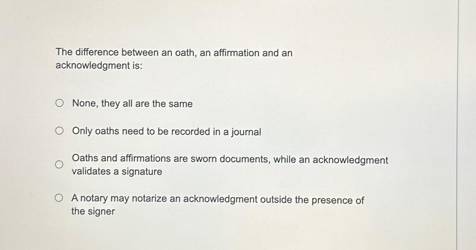 Solved The difference between an oath, an affirmation and an | Chegg.com