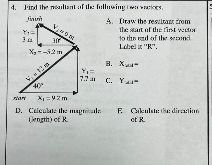Solved V2 = 6 m 4. Find the resultant of the following two | Chegg.com