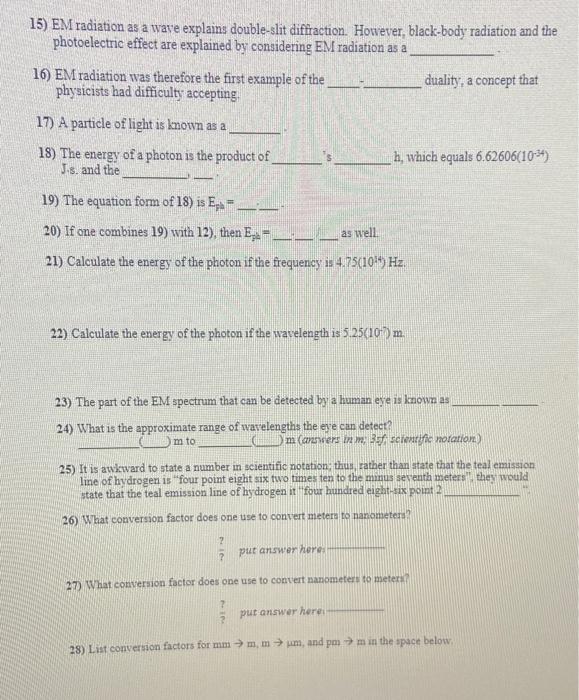 Solved Chemistry 2A Fall 21 Worksheet 3: Electromagnetic | Chegg.com