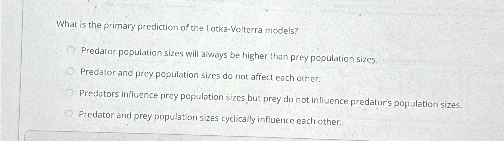 Solved What is the primary prediction of the Lotka-Volterra | Chegg.com