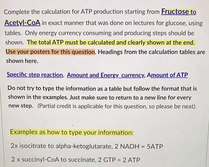 Solved Complete the calculation for ATP production starting | Chegg.com