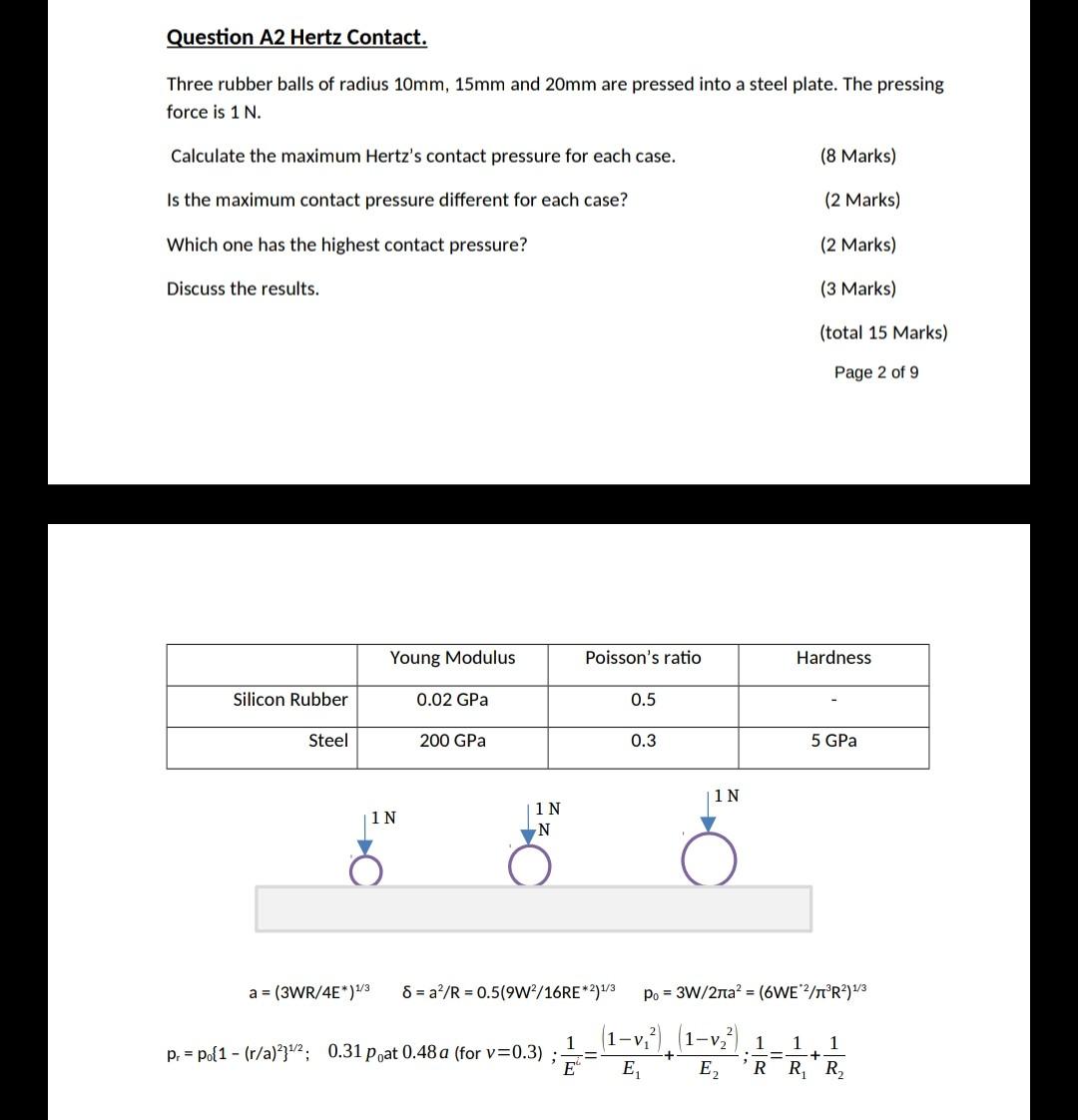 Solved Question A2 Hertz Contact. Three rubber balls of | Chegg.com