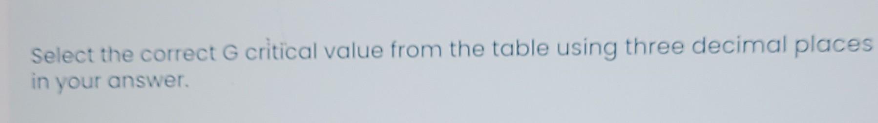 Solved Table A.5 Critical values of G (P = 0.05) for a | Chegg.com