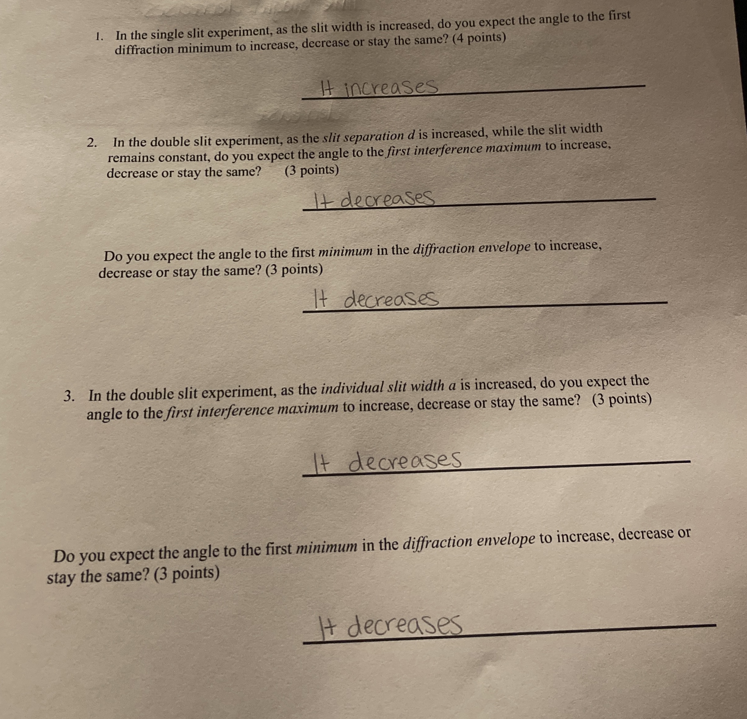 Solved In the single slit experiment, as the slit width is | Chegg.com