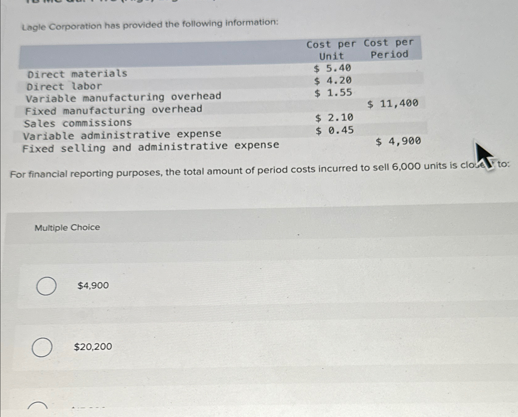 Solved Lagle Corporation has provided the following | Chegg.com