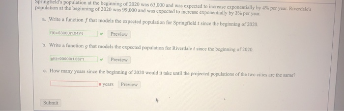 Solved Springfield's population at the beginning of 2020 was | Chegg.com