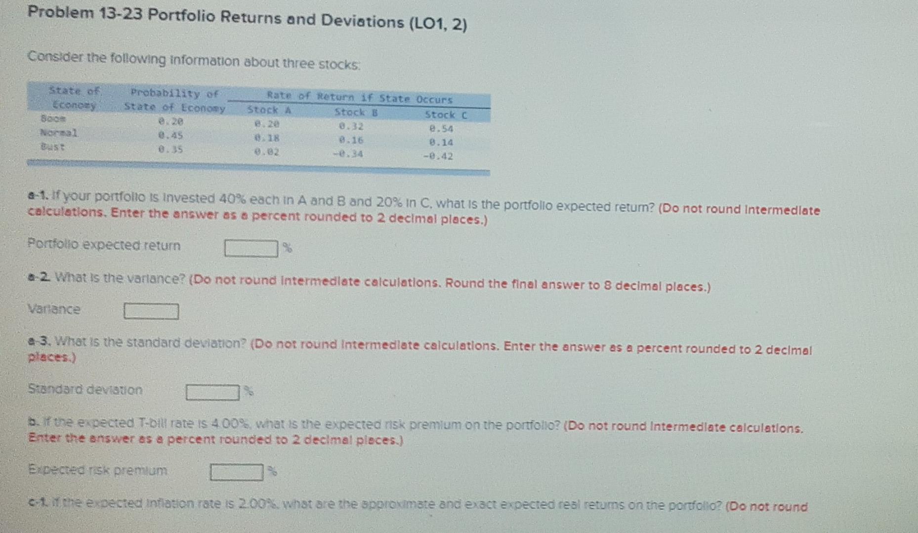 Solved Problem 13-23 Portfolio Returns and Deviations (L01, | Chegg.com
