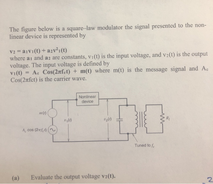 Solved The figure below is a square-law modulator the signal | Chegg.com