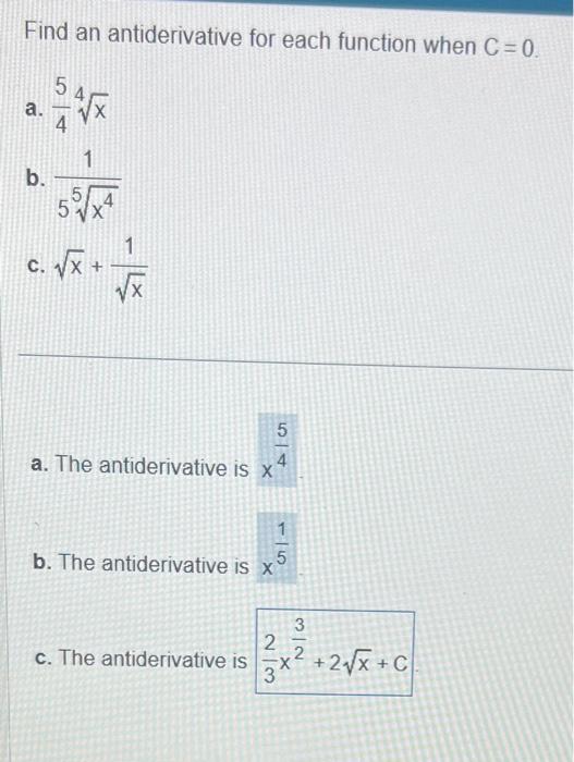 Solved Find an antiderivative for each function when C=0. a. | Chegg.com