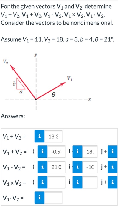 Solved For the given vectors V1 and V2, determine V1 + V2, | Chegg.com