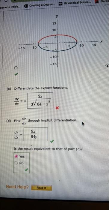 Solved Consider the following: 9x2+64y2=576 (a) Find two | Chegg.com