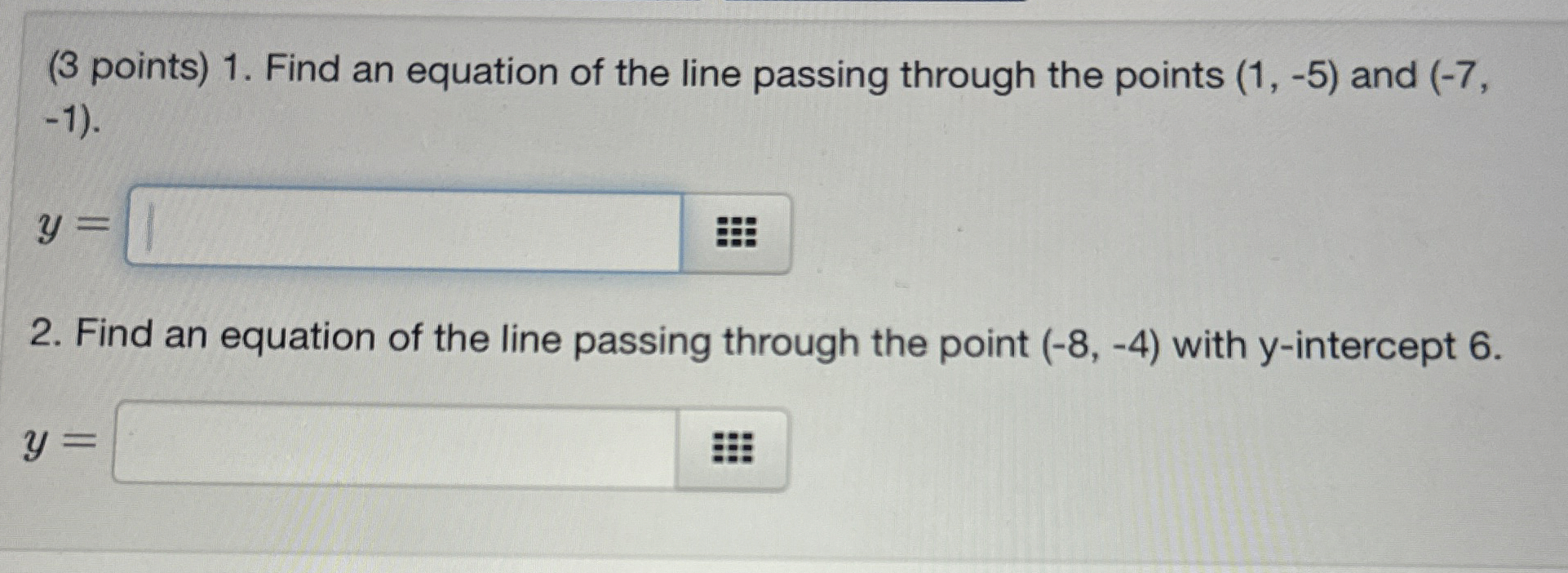 Solved (3 ﻿points) 1. ﻿Find an equation of the line passing | Chegg.com