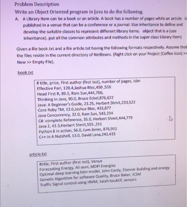 Solved Problem Description Write an Object Oriented program | Chegg.com