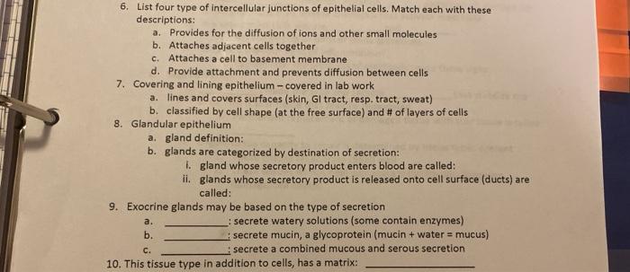 Solved 6. List four type of intercellular junctions of | Chegg.com