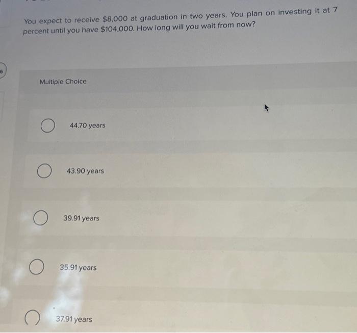Solved You expect to receive $8,000 at graduation in two | Chegg.com