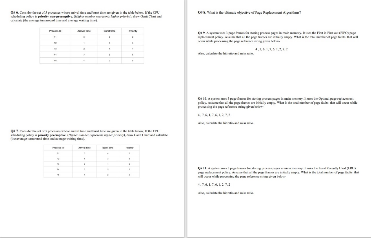 Q# 6. ﻿Consider the set of 5 ﻿processes whose arrival | Chegg.com